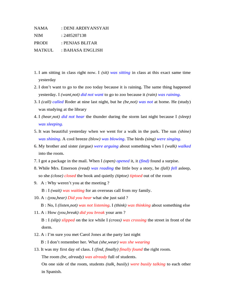 Simple Pas Tense Vs Continuous Tense. Deni Ardiyansyah (Penjas Blitar ...