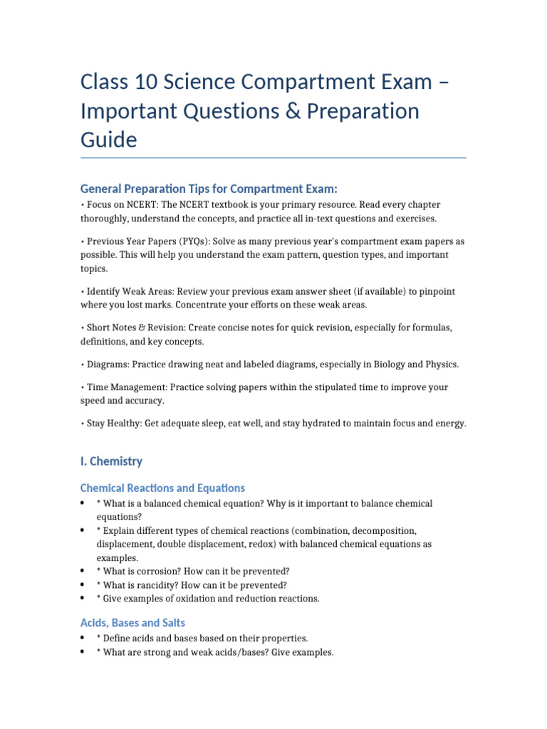 Class 10 Science Compartment Exam Guide | PDF | Chemical Compounds | Carbon