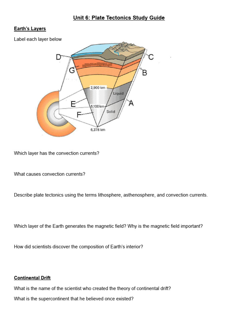 Unit 6 Plate Tectonics Study Guide | PDF | Plate Tectonics | Earthquakes