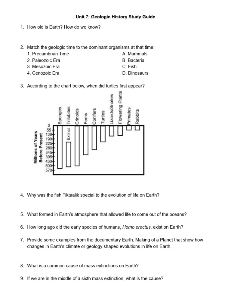 Unit 7 Geologic History Study Guide | PDF