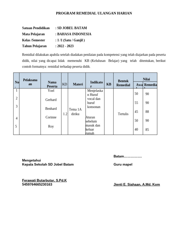 Instrumen Remedial Selvi BTB | PDF
