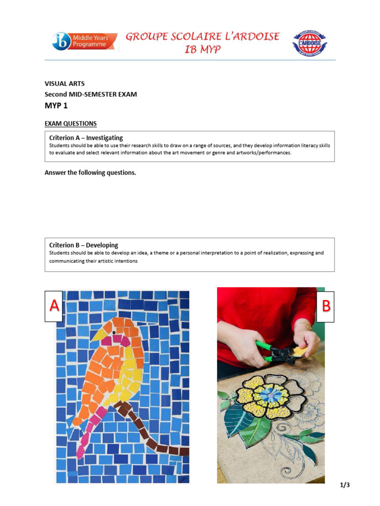 Myp 1 Visual Arts - Exam Questions | PDF