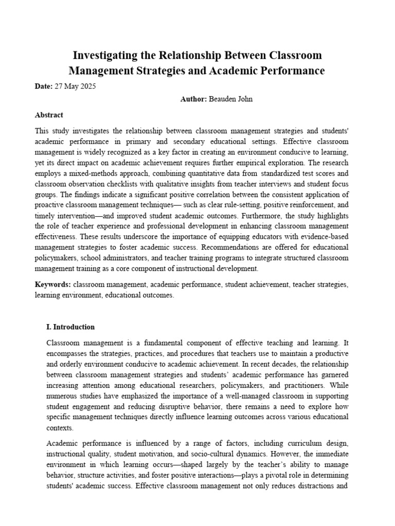 Classroom Management and Academic Success | PDF | Classroom Management ...