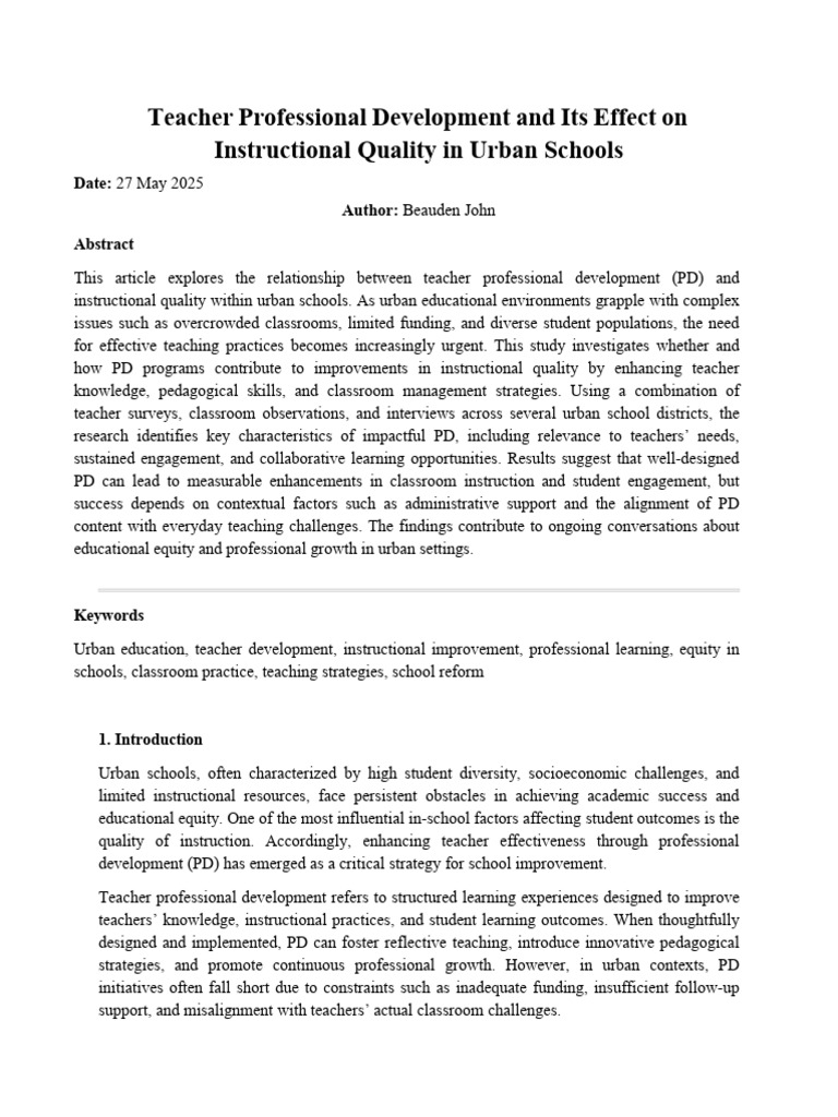 Teacher Professional Development and Its Effect On Instructional ...