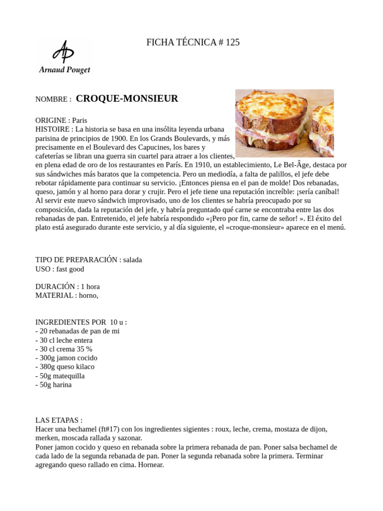 FT#125 Croque Monsieur | PDF | Panes | Alimentos