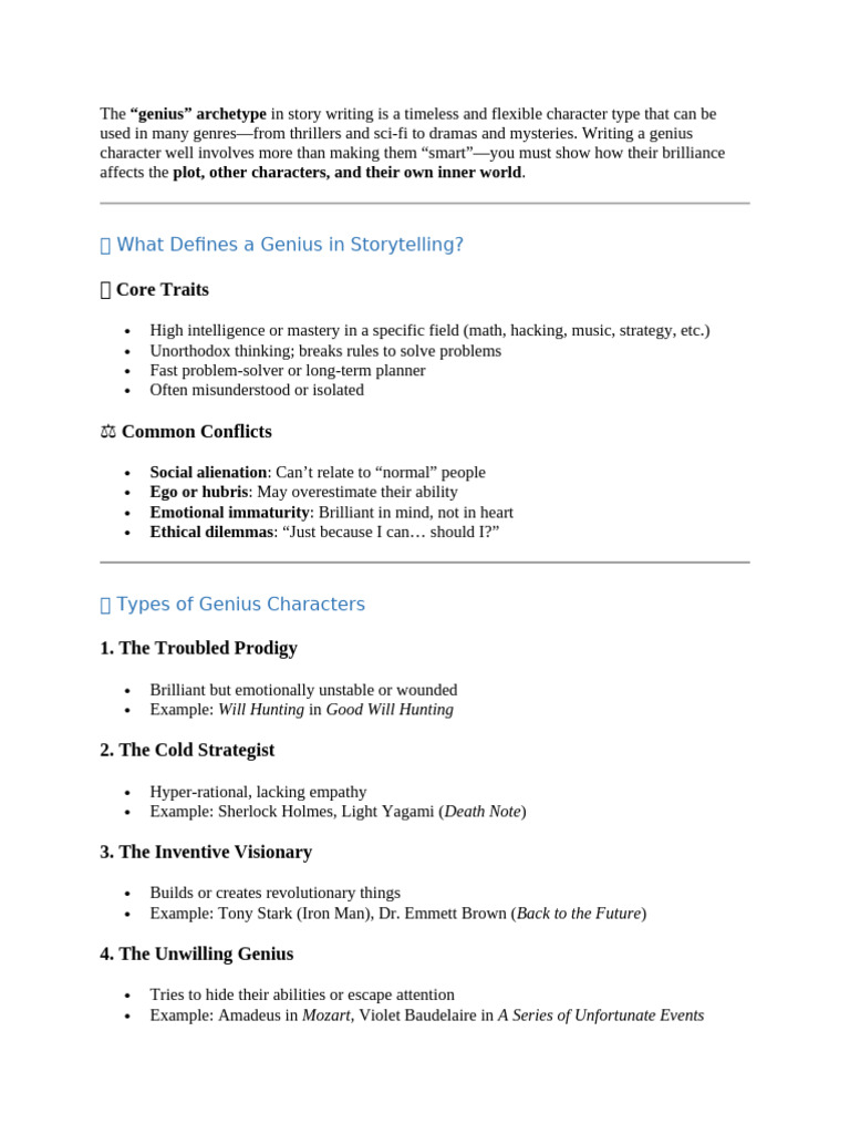 Crafting Genius Characters in Stories | PDF