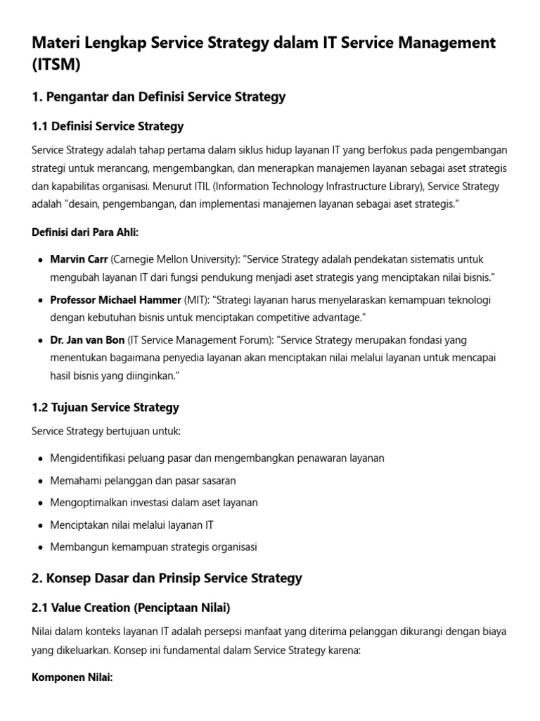 Materi Lengkap Service Strategy - ITSM | PDF
