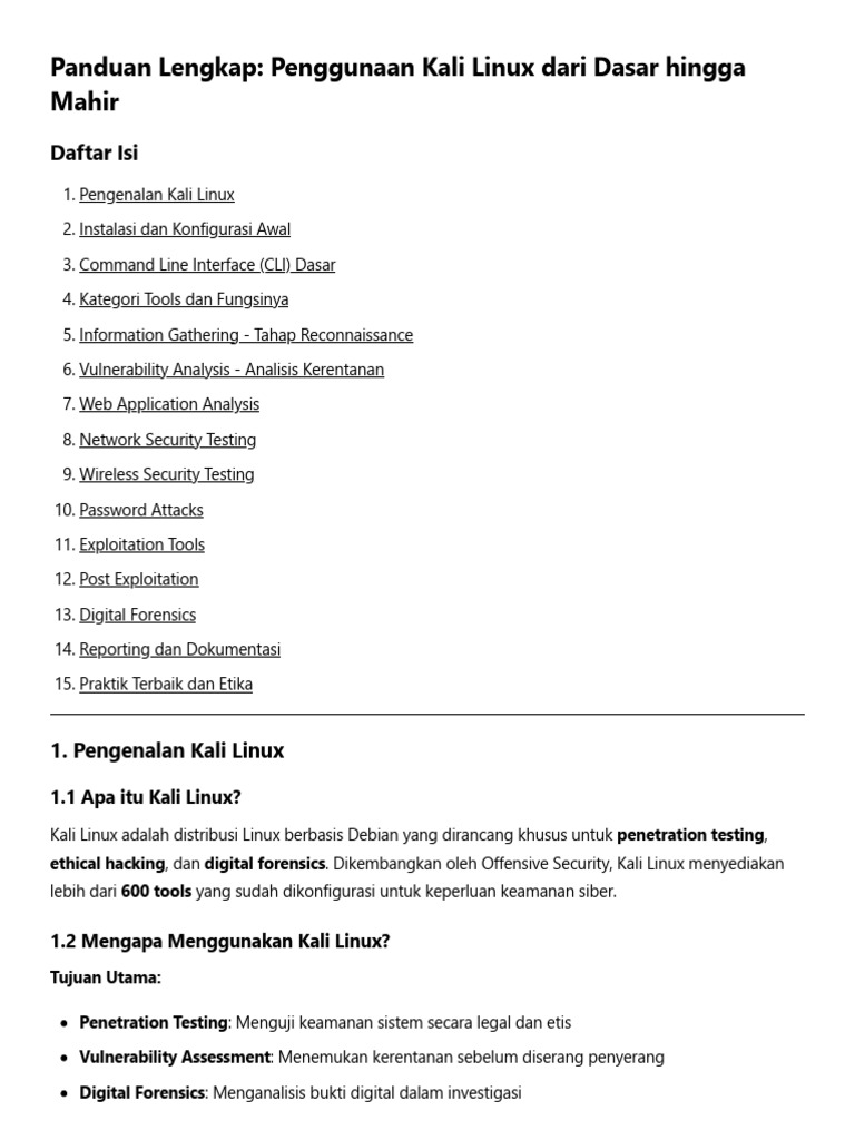 Panduan Lengkap - Penggunaan Kali Linux Dari Dasar Hingga Mahir | PDF