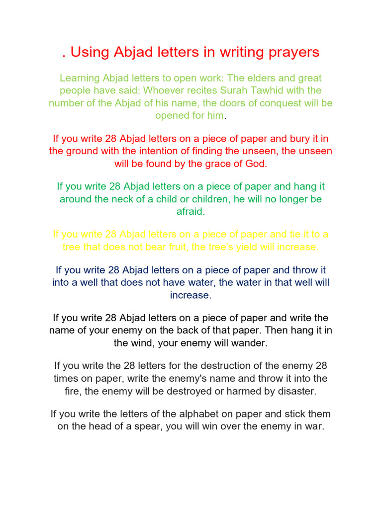 Using Abjad Letters in Writing Prayers | PDF