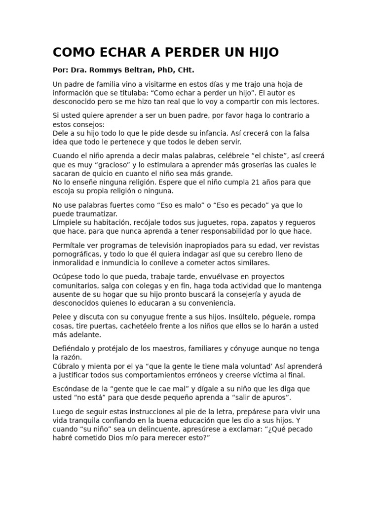 Como Echar A Perder Un Hijo | PDF