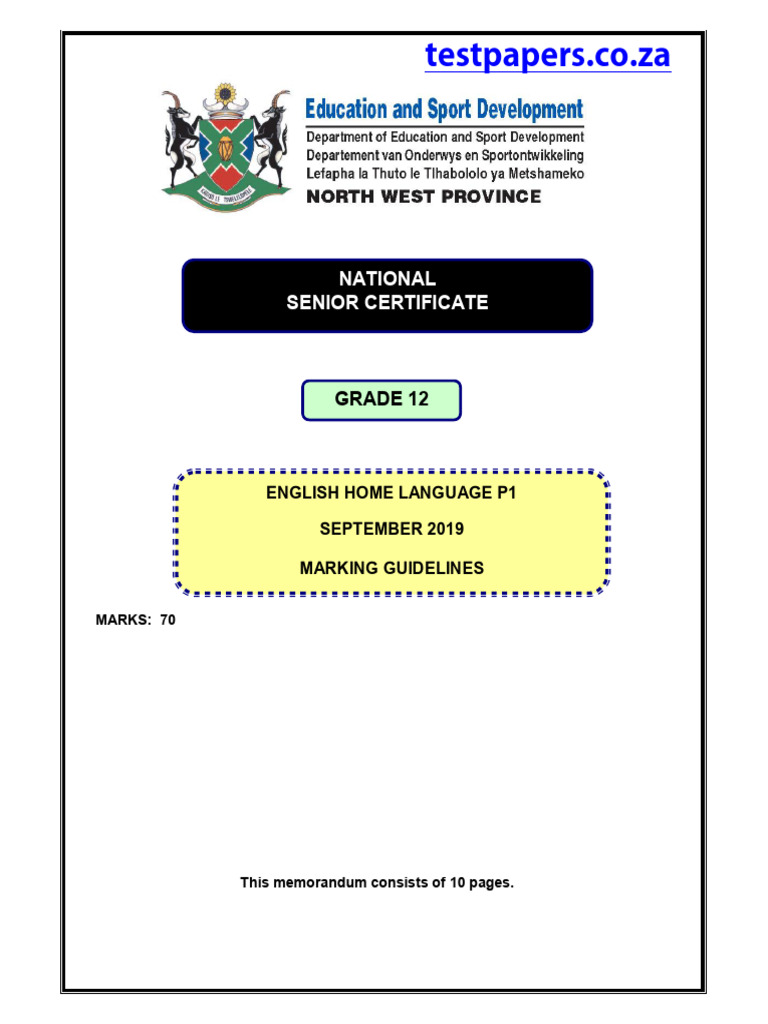 Grade 12 English P1 September 2019 Memo | PDF