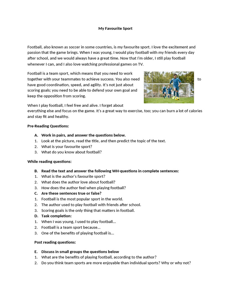 My Favourite Sport Reading Text | PDF