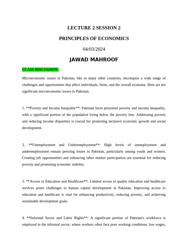 Microeconomics Lecture 2 Class 2 | PDF | Taxes | Poverty