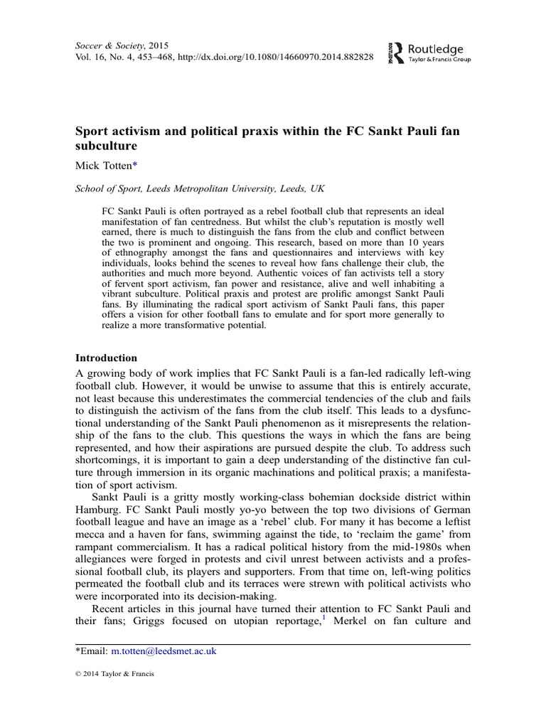Totten. Sport Activism and Political Praxis Within The FC Sankt Pauli ...