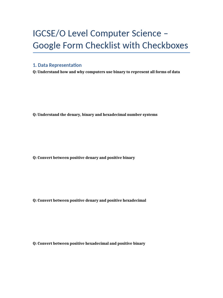 IGCSE CS Checklist With Checkboxes | PDF | Central Processing Unit | Logic Gate
