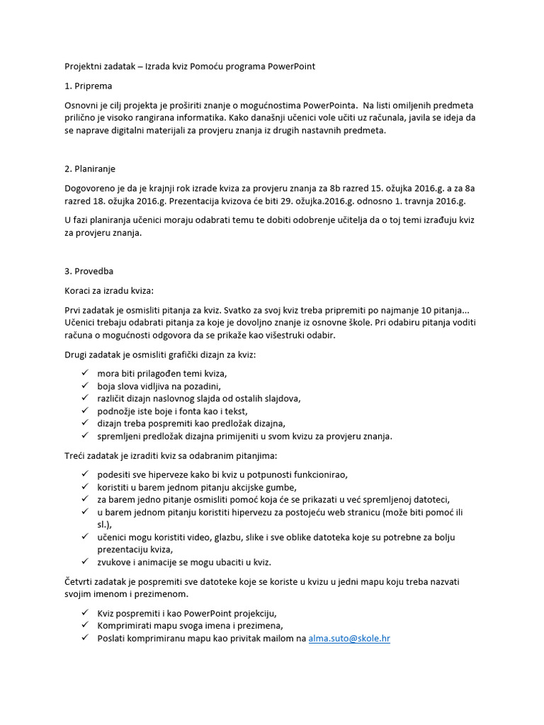 Projektni Zadatak - PowerPoint-Kviz | PDF