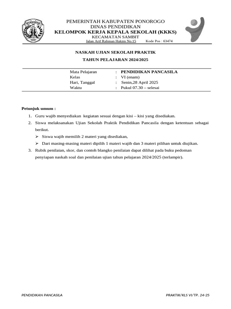 Lembar Soal Pend. Pancasila 24-25 | PDF