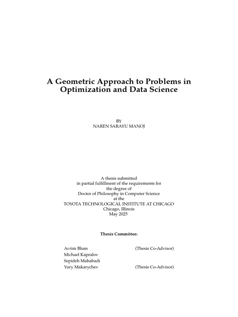 Maths Geometric Approach To Problems in Optimization and Data Science ...