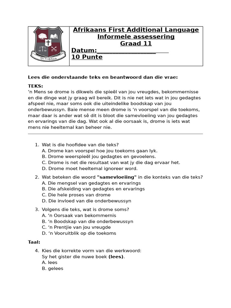 Informele Assesering 2 KW2 | PDF