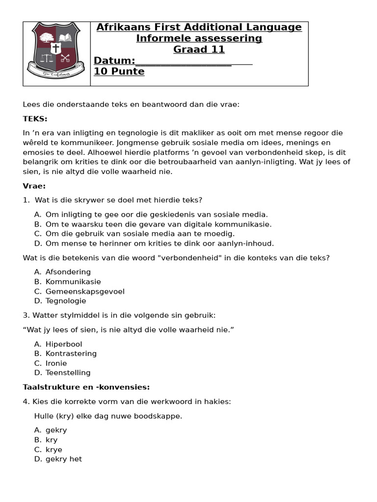 Informele Assesering 1 KW2 | PDF
