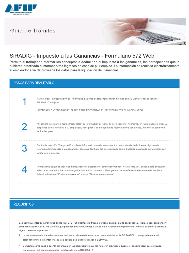 GT - SiRADIG - Impuesto A Las Ganancias - Formulario 572 Web | PDF ...