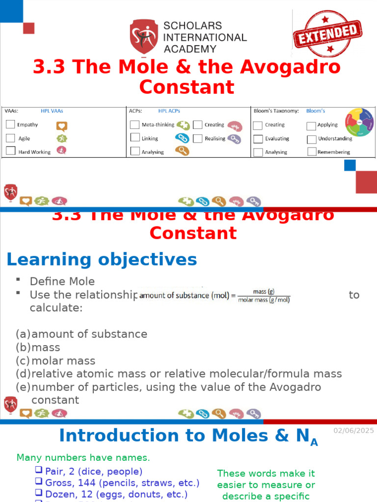3.3 Moles & Avogadro Constant | PDF | Mole (Unit) | Gases