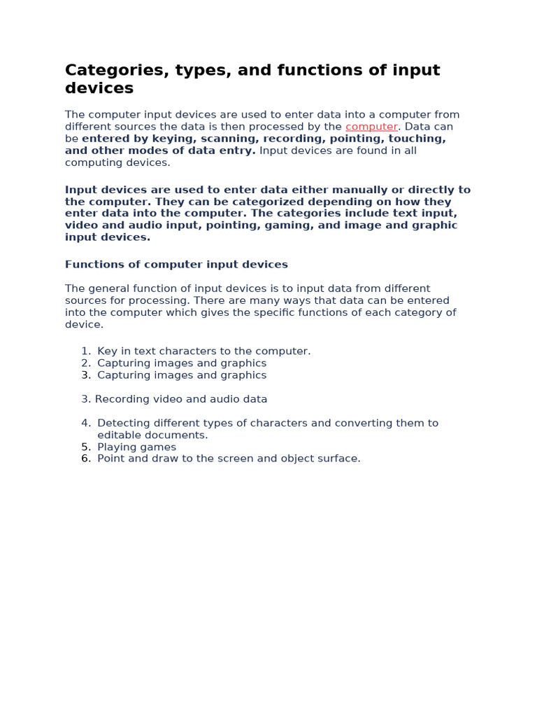 Input Devices: Categories and Examples | PDF | Image Scanner | Barcode