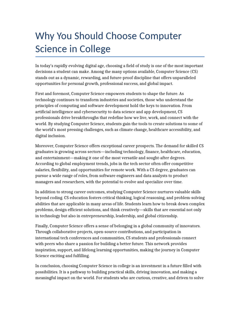 Why Choose Computer Science | PDF | Science | Computer Science