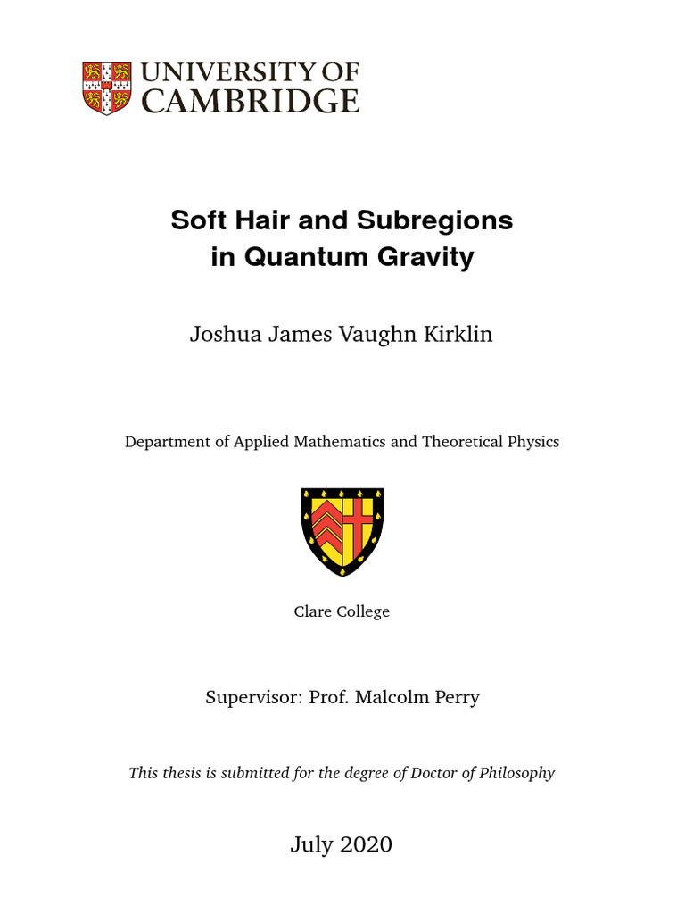 THESIS - 2020 - SUP - Perry - Soft Hair and Subregions in Quantum Gravity | PDF | Hamiltonian ...