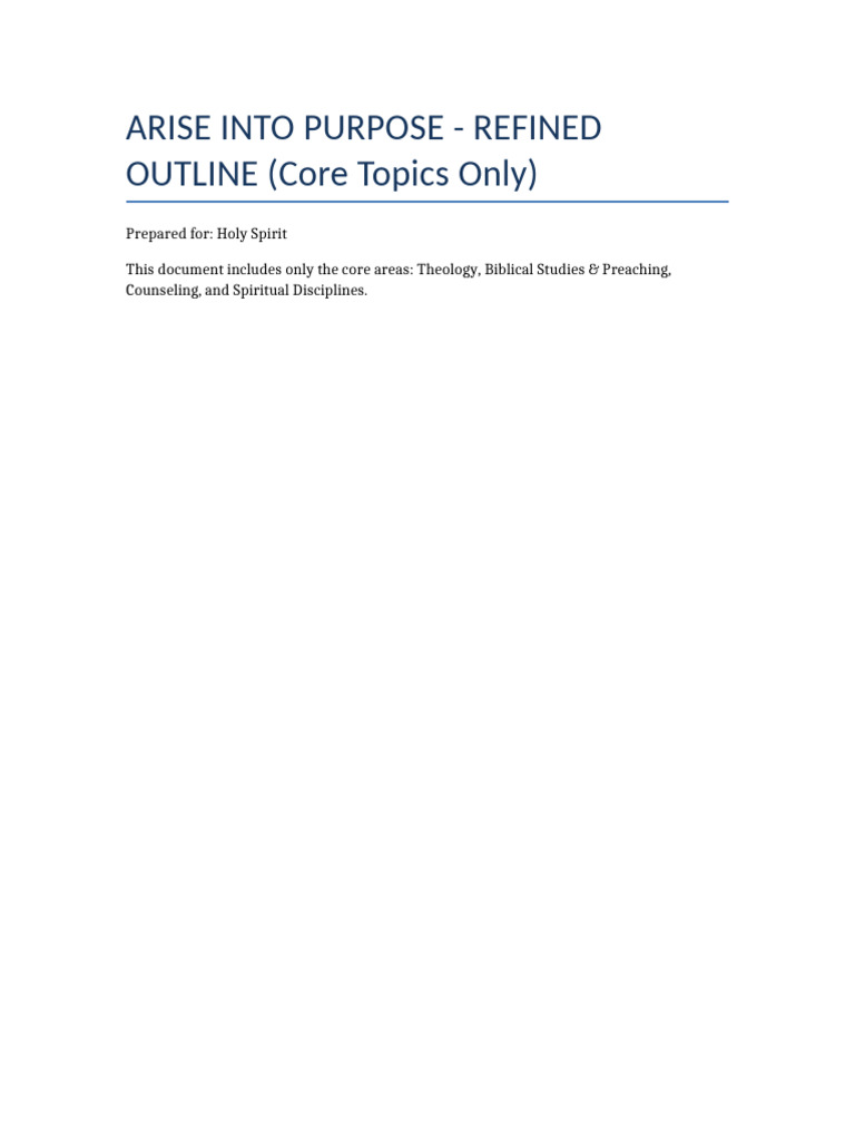 ARISE INTO PURPOSE Refined Outline Core Topics | PDF