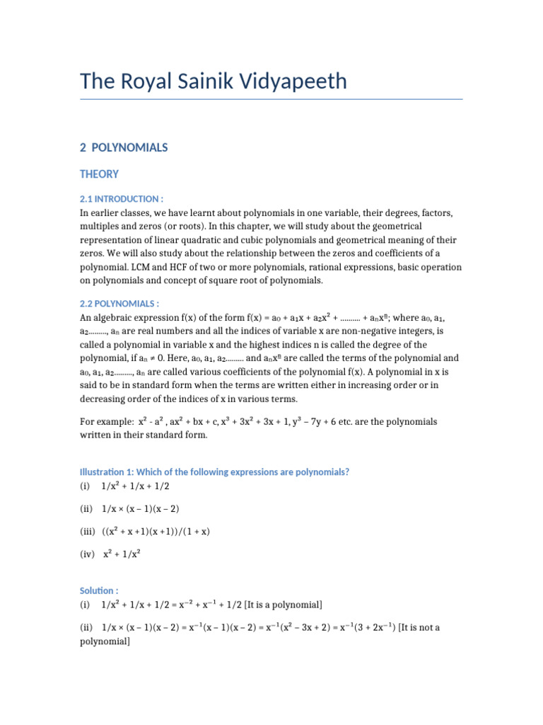 Chapter 2 Polynomials Editable | PDF