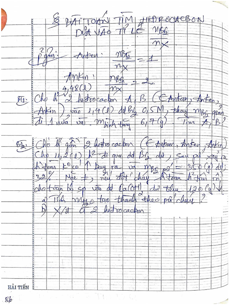 BT TÌM HIDROCACBON DỰA VÀO TỶ LỆ Br2 | PDF