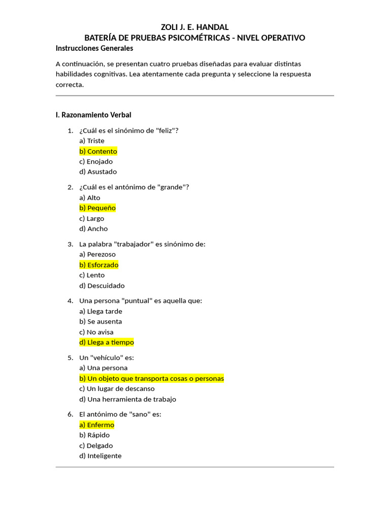 Batería de Pruebas Psicométricas Operativo | PDF