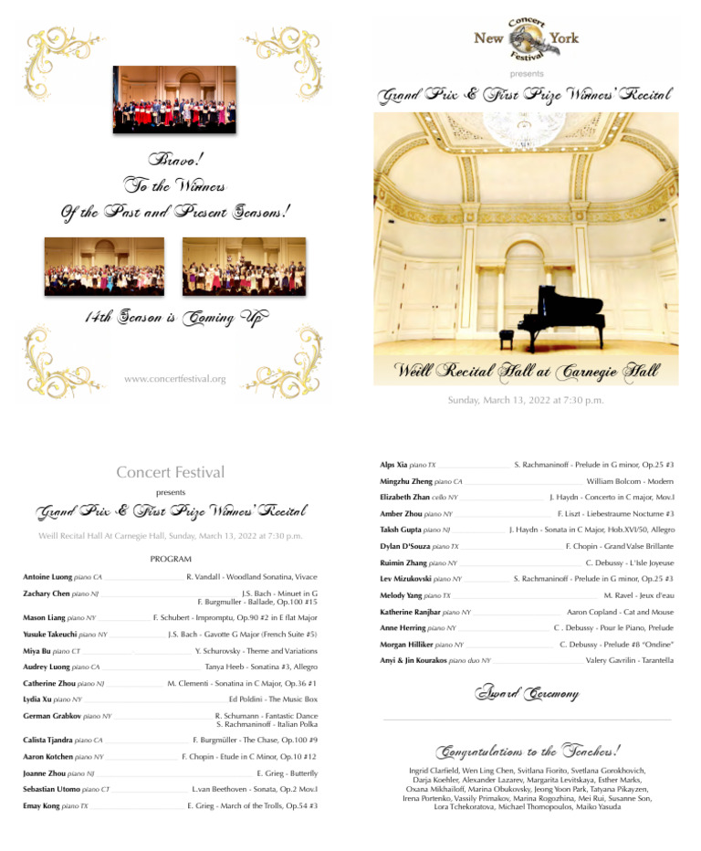 Carnegie Hall Program | PDF | Piano | Musical Compositions