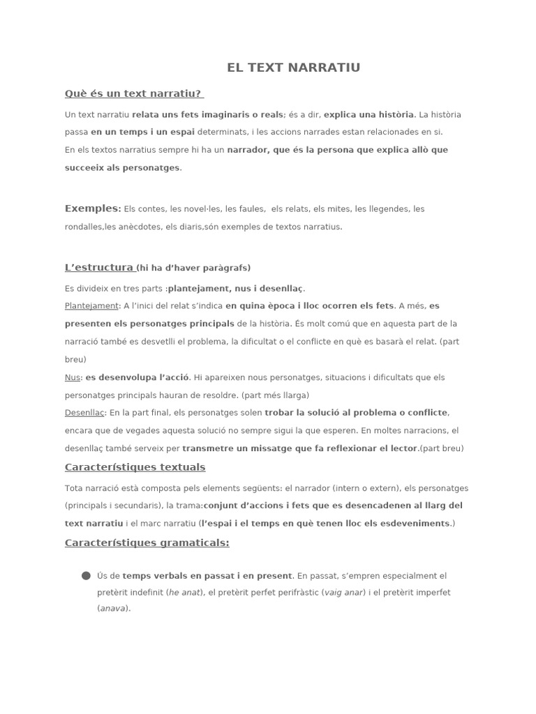 El Text Narratiu i Exercicis | PDF