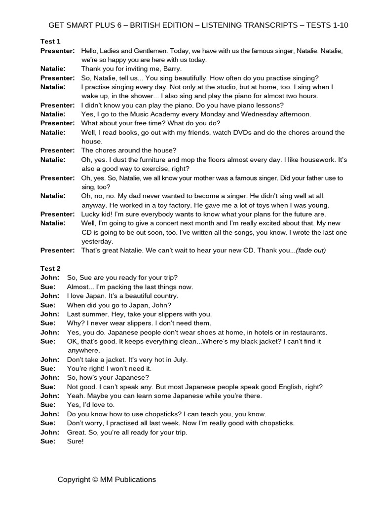 Get Smart Plus 6 British Listening Transcripts | PDF