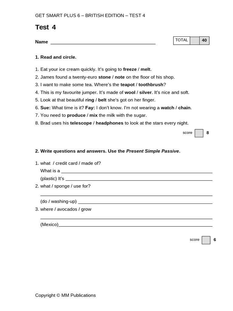 Get Smart Plus 6 Test 4 Overview | PDF | Rice | Foods