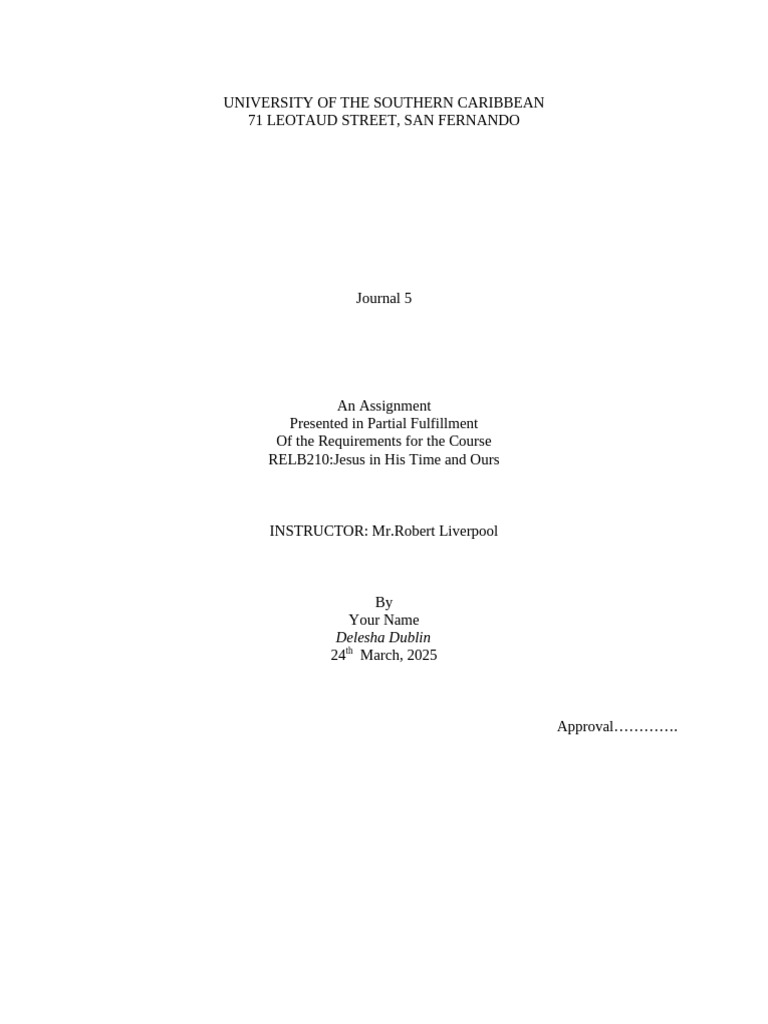 Journal Five Assignment | PDF | Jesus | Divinity