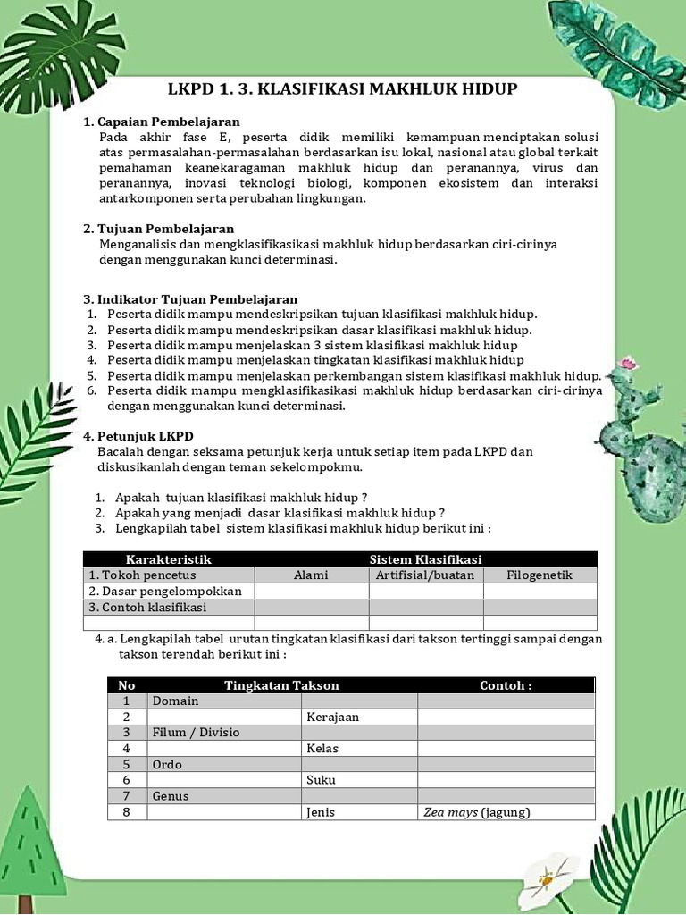 LKPD 1.3. Klasifikasi Makhluk Hidup | PDF
