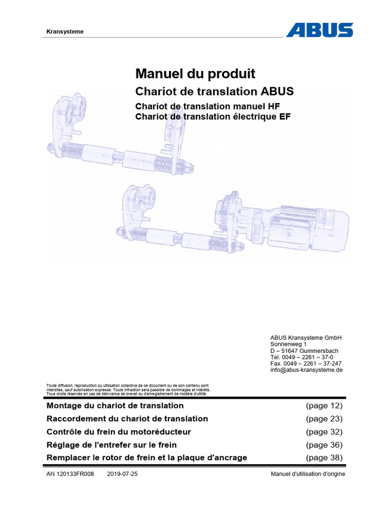 Manuel d'utilisation Chariots ABUS | PDF | Pont | Sécurité