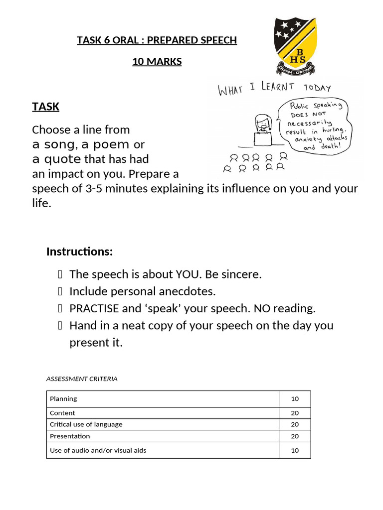 GR12 TASK 6 ORAL Prep Speech SCREEN | PDF
