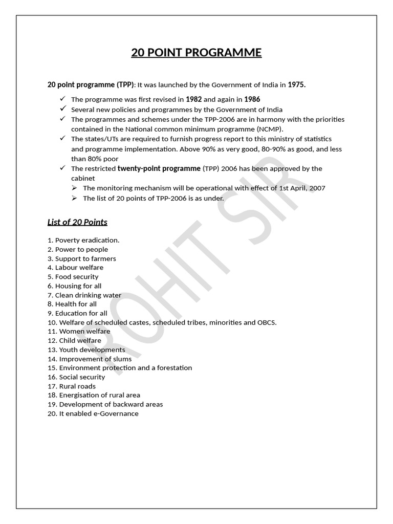 20 Point Programme | PDF