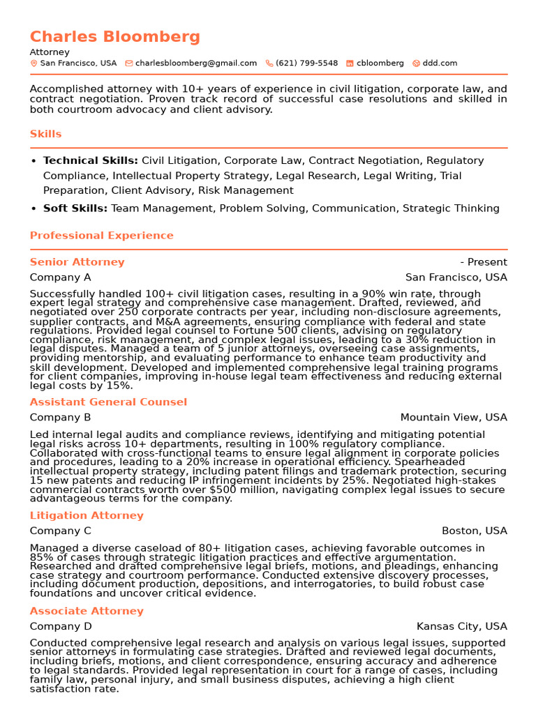 Charles Bloomberg: Attorney Resume | PDF | Lawyer | Regulatory Compliance