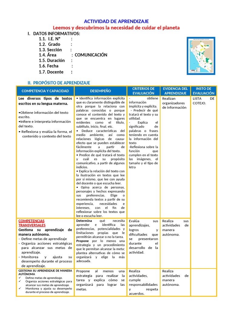Cuidado del Planeta: Actividad de Aprendizaje | PDF | Aprendizaje | Los ...