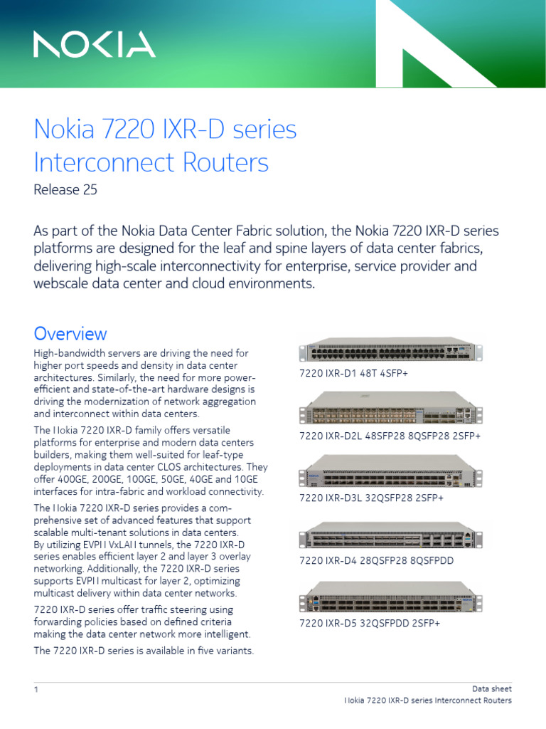 Nokia 7220 IXR D Series Interconnect Routers For SR Linux Data Sheet EN ...