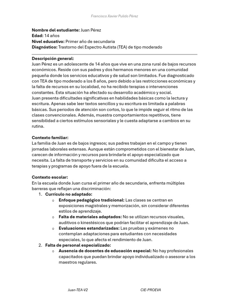 Caso de Juan Tea V2 | PDF | Plan de estudios | Autismo