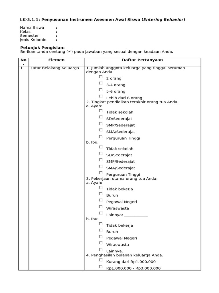 LK 3 Penyusunan Instrumen Asesmen Awal, Formatif Dan Sumatif | PDF