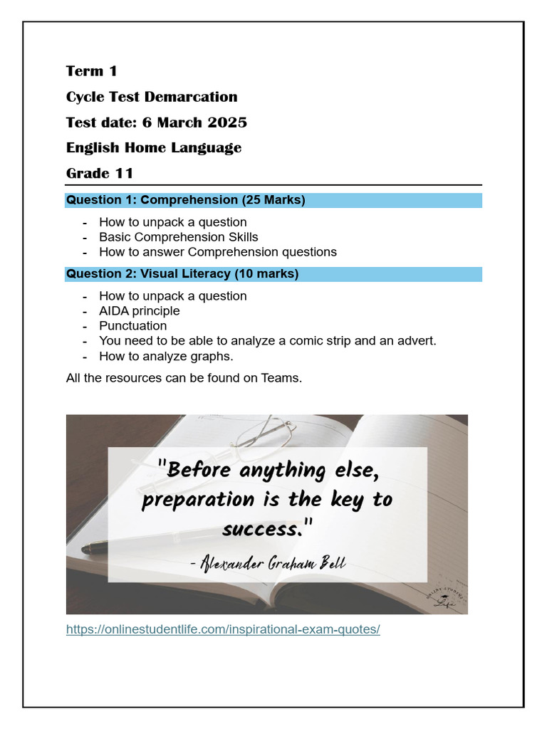 Term 1 Cycle Test Demarcation | PDF