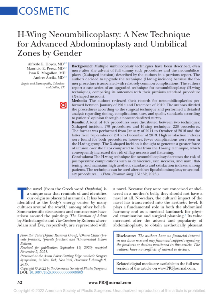 2022 H - Wing - Neoumbilicoplasty + Umbilical Zones | PDF | Surgery ...