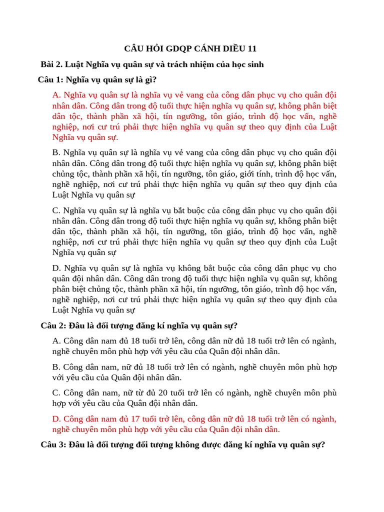 30 Cau Hoi TN Bai 2-11 Canh Dieu | PDF